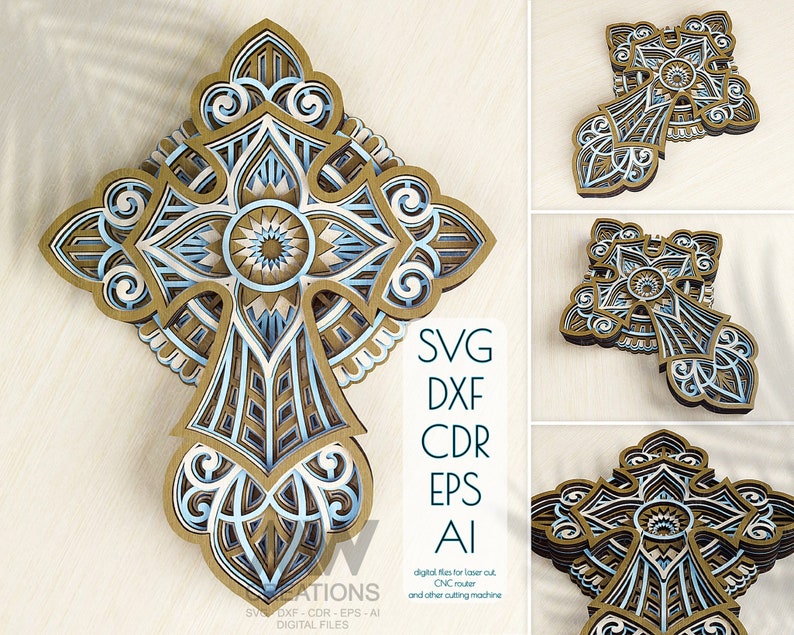 Layered Cross SVG 3D SVG Cross Wood Layered Cross SVG Dxf - Etsy