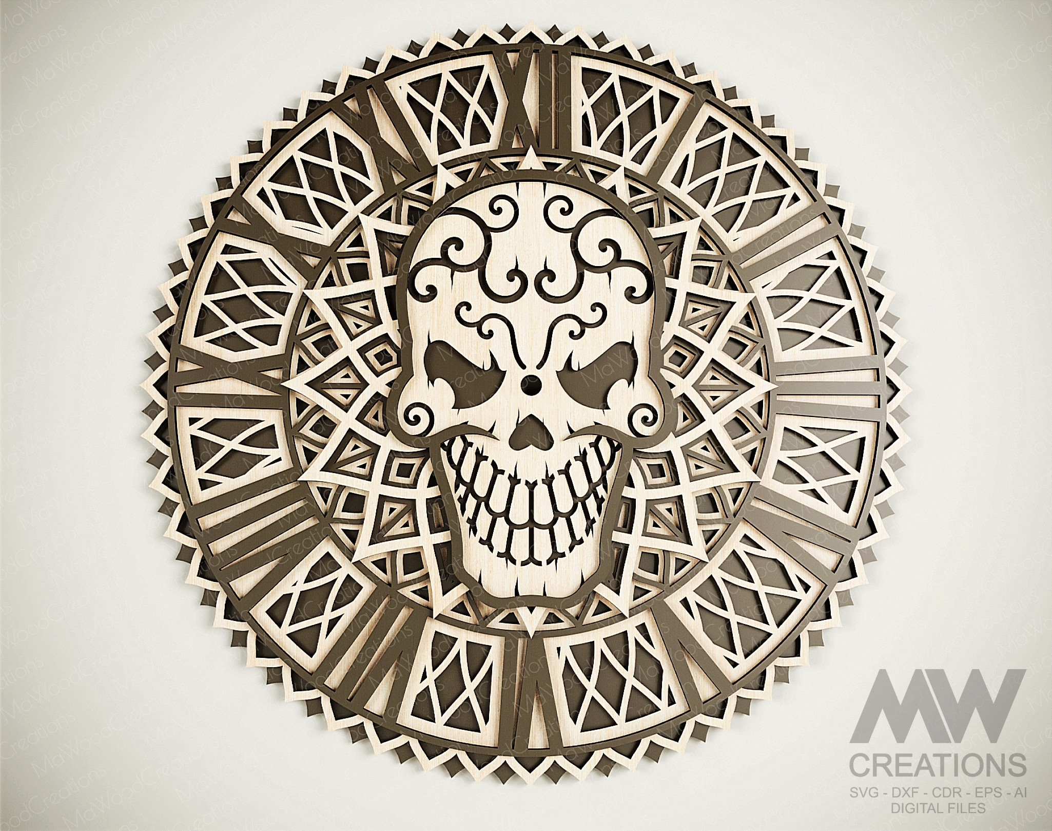 Skull Mandala Clock Svg Dxf Skull Clock SVG Dxf Laser Cut - Etsy