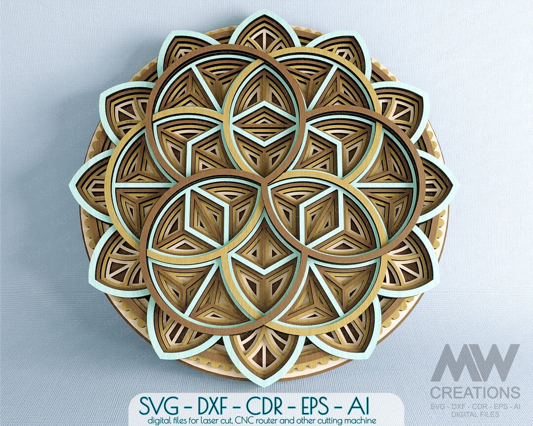 Laser Cut Layered Mandala SVG DXF, 3D Flower Mandala SVG, Multilayer ...