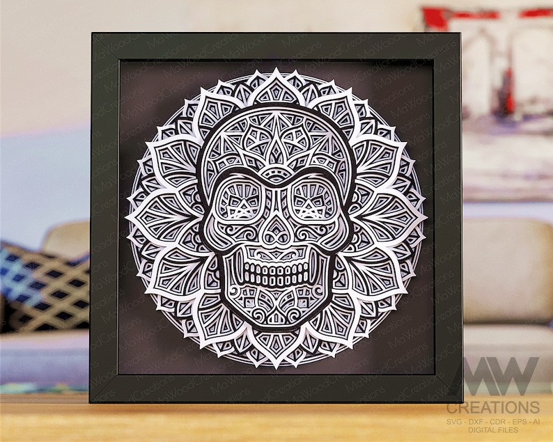 Shadow Box Skull Mandala SVG Dxf, Skull Mandala Svg, Layered Skull Svg ...