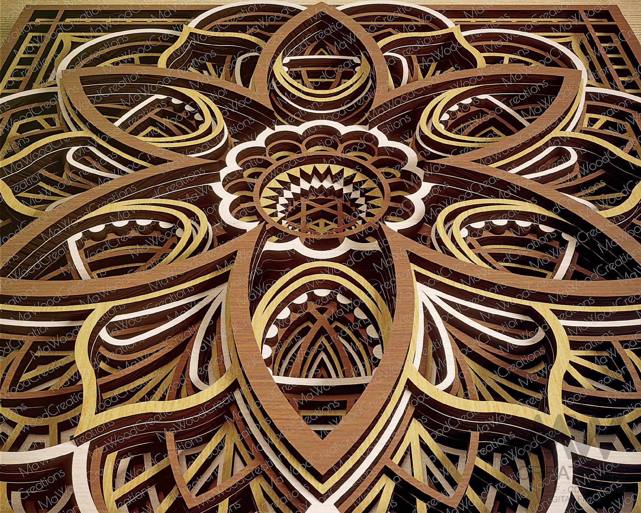 Laser Cut Layered Mandala SVG DXF, 3D Flower Mandala SVG, Multilayer ...