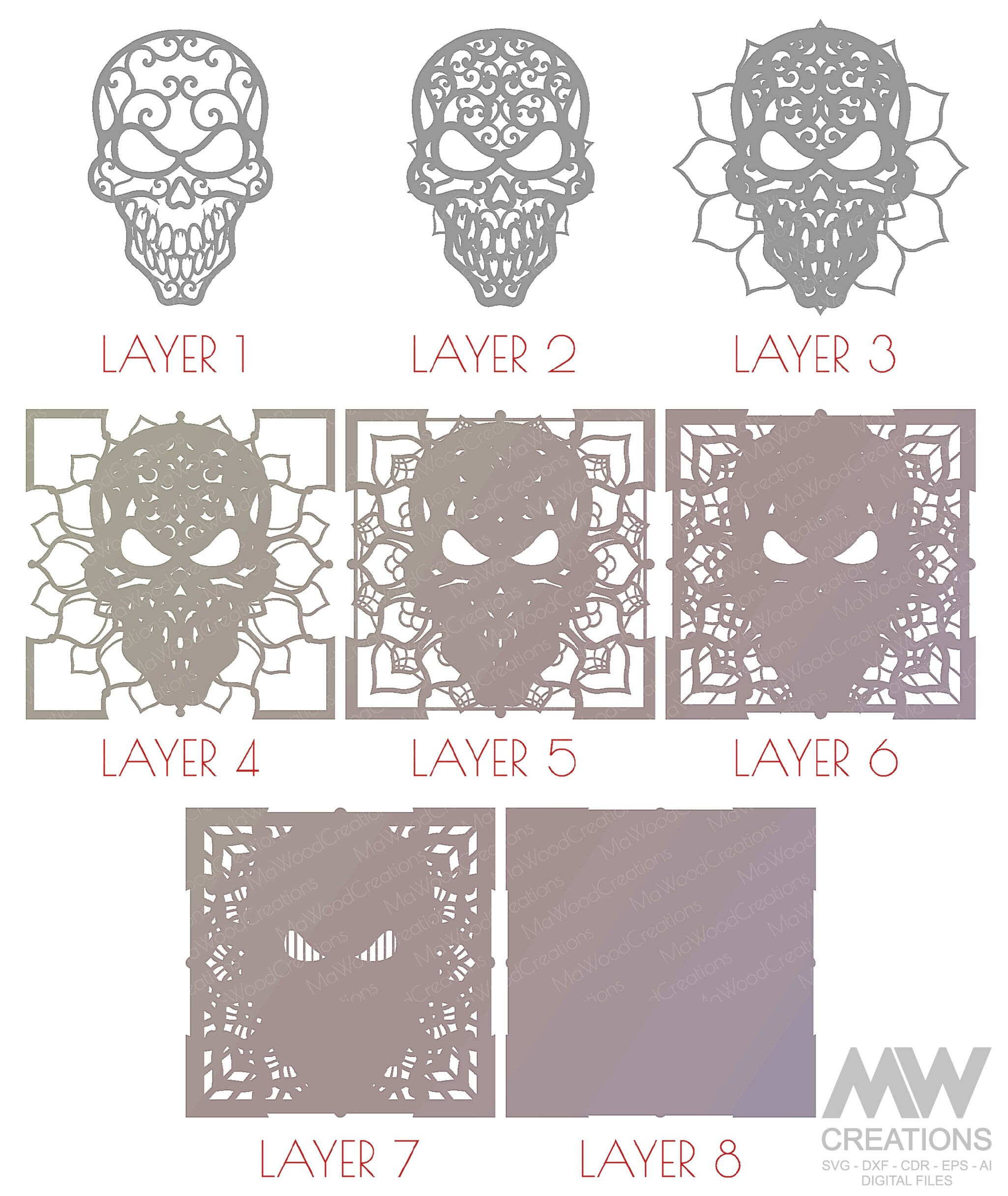 Laser Cut Multilayer Skull SVG Dxf 3d Layer Skull Mandala - Etsy