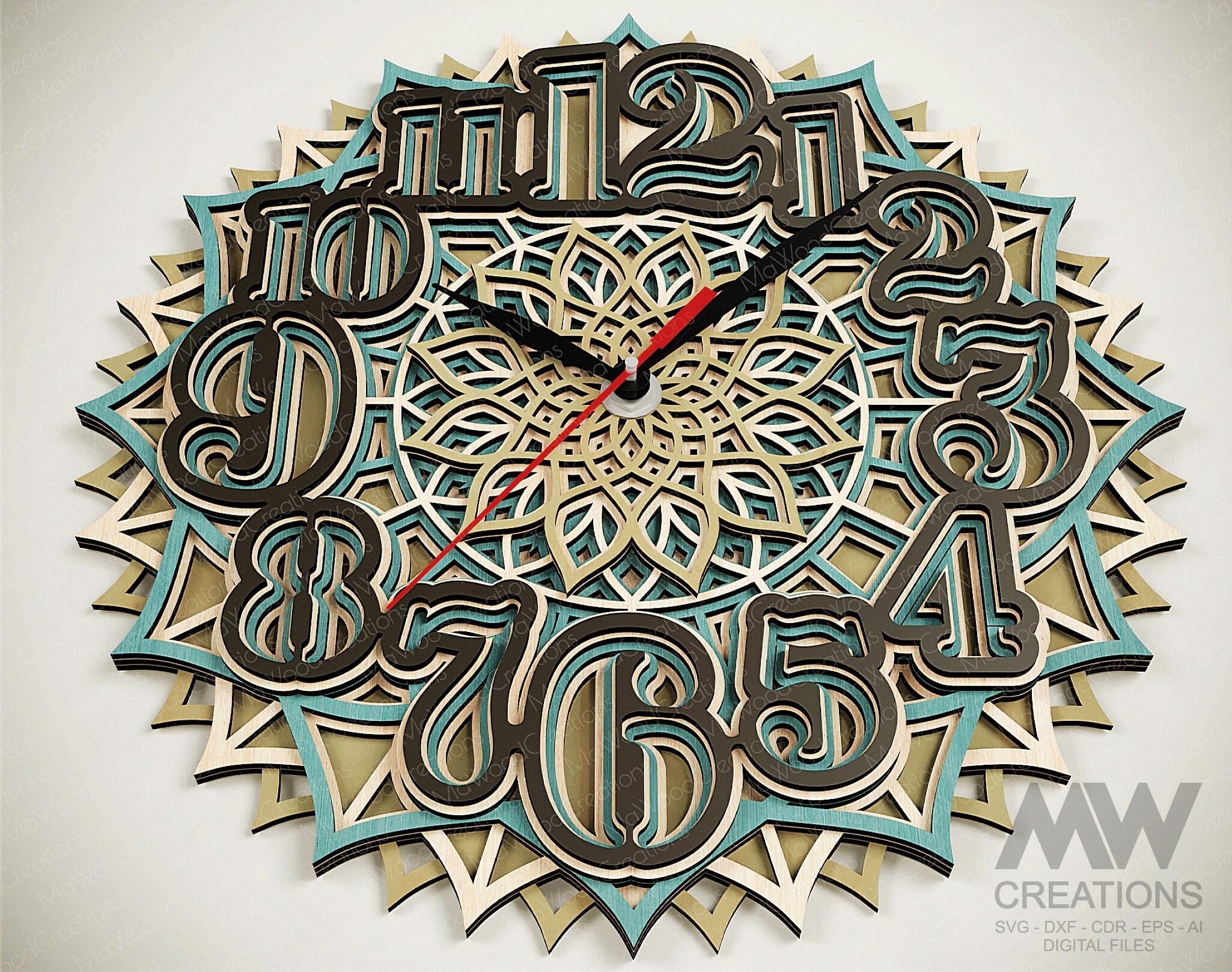 6 Layer Clock Svg Mandala Clock SVG Dxf Laser Cut Clock - Etsy Australia