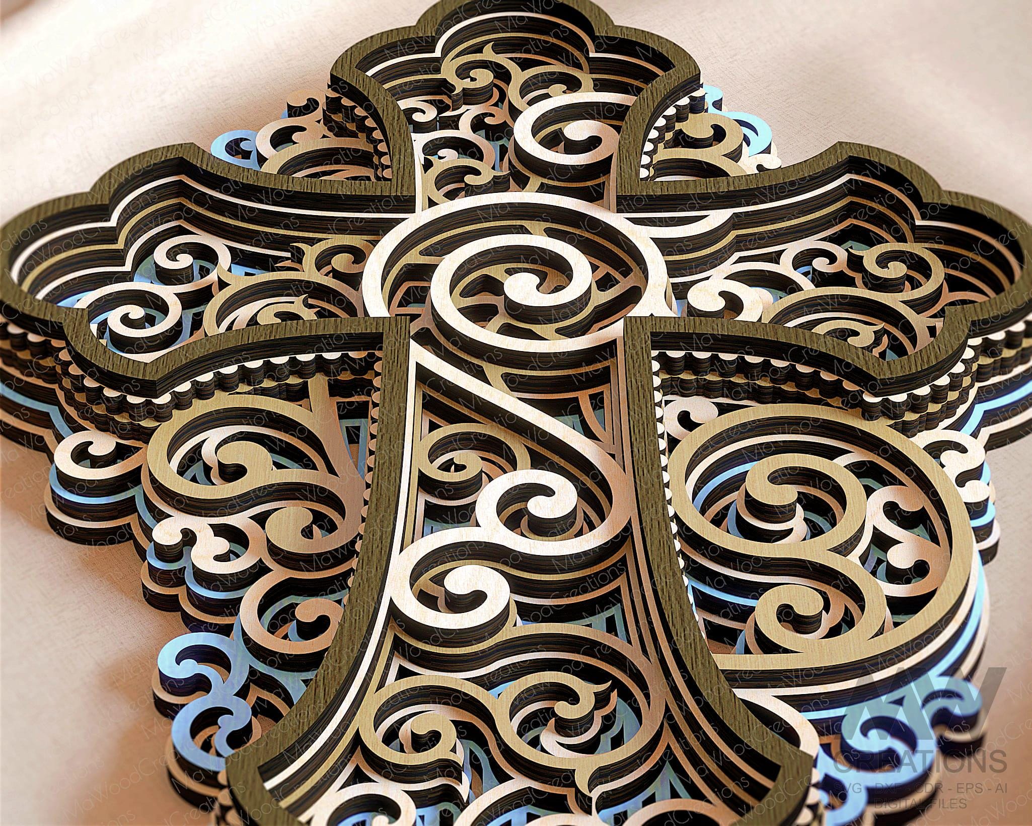 Layered Cross Design for Laser Cutting - Multilayer Cross SVG Dxf - 3D ...