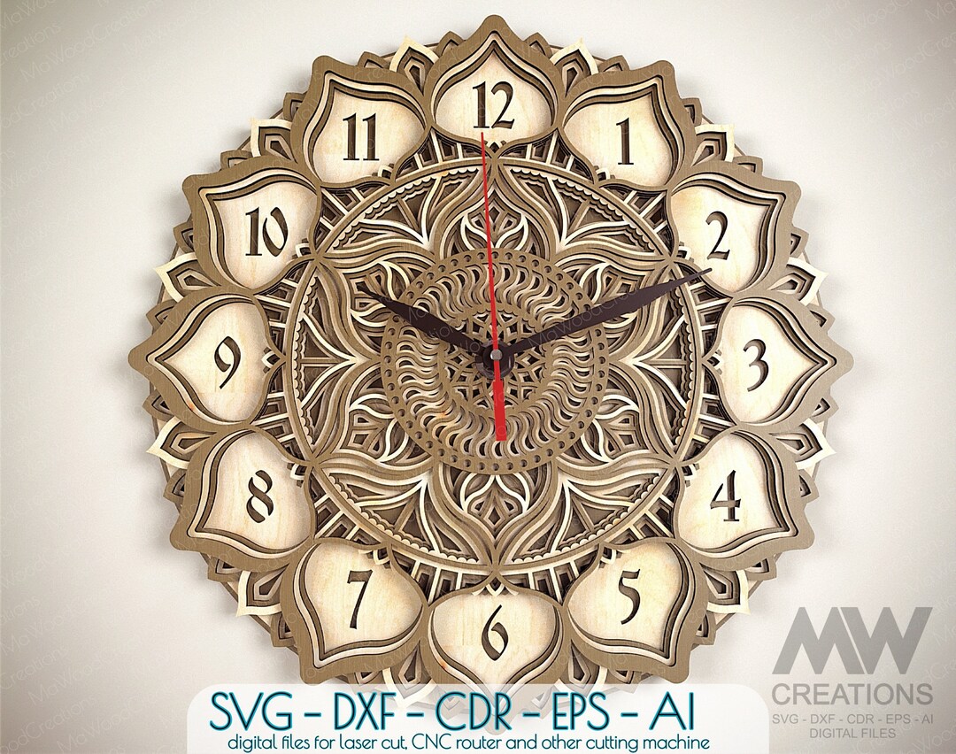 5 Layer Laser Cut Clock Svg Dxf, Mandala Clock Svg, Multi-layered Clock ...