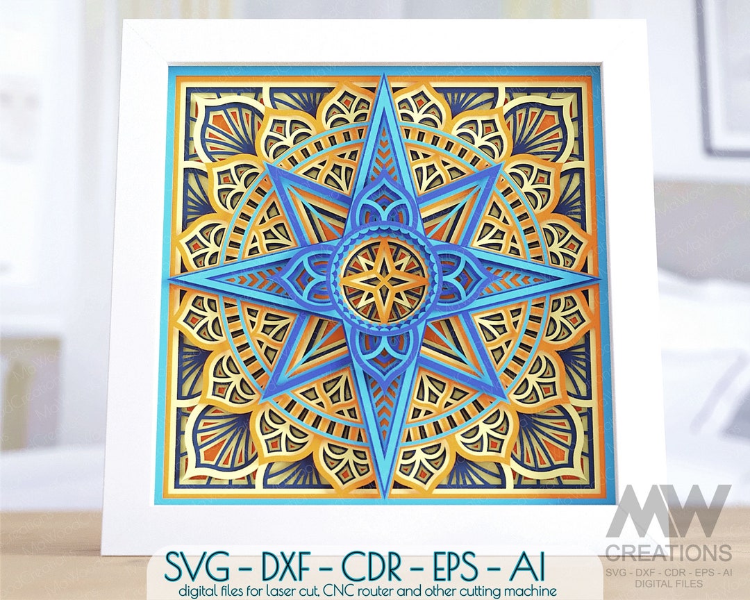 Compass Mandala SVG Dxf, Layered Compass Svg, Shadowbox Compass Paper ...