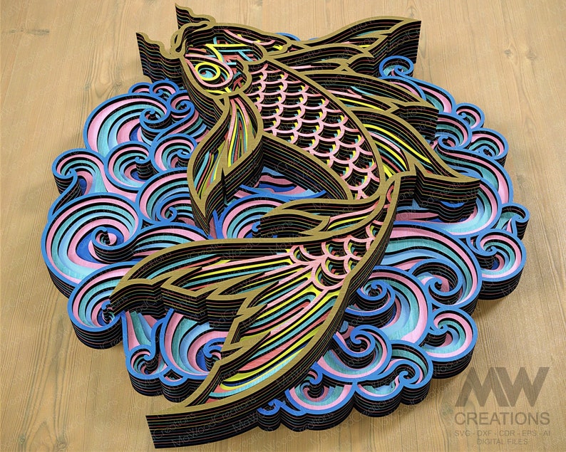 Multilayer Laser Cut Koi Fish Mandala, 3D Koi Fish Svg Cutting File ...