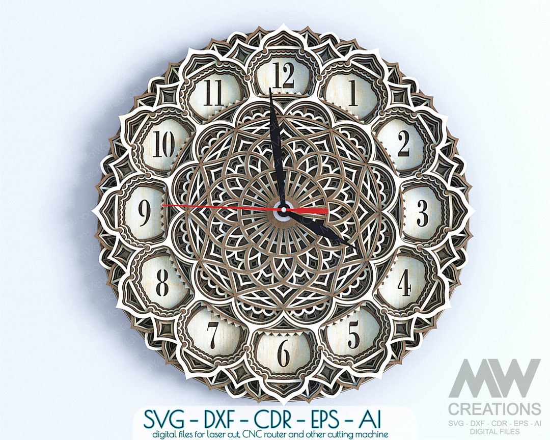 8 Layer Mandala Clock Svg, 3d Layer Svg Clock, Multi Layer Clock Laser ...