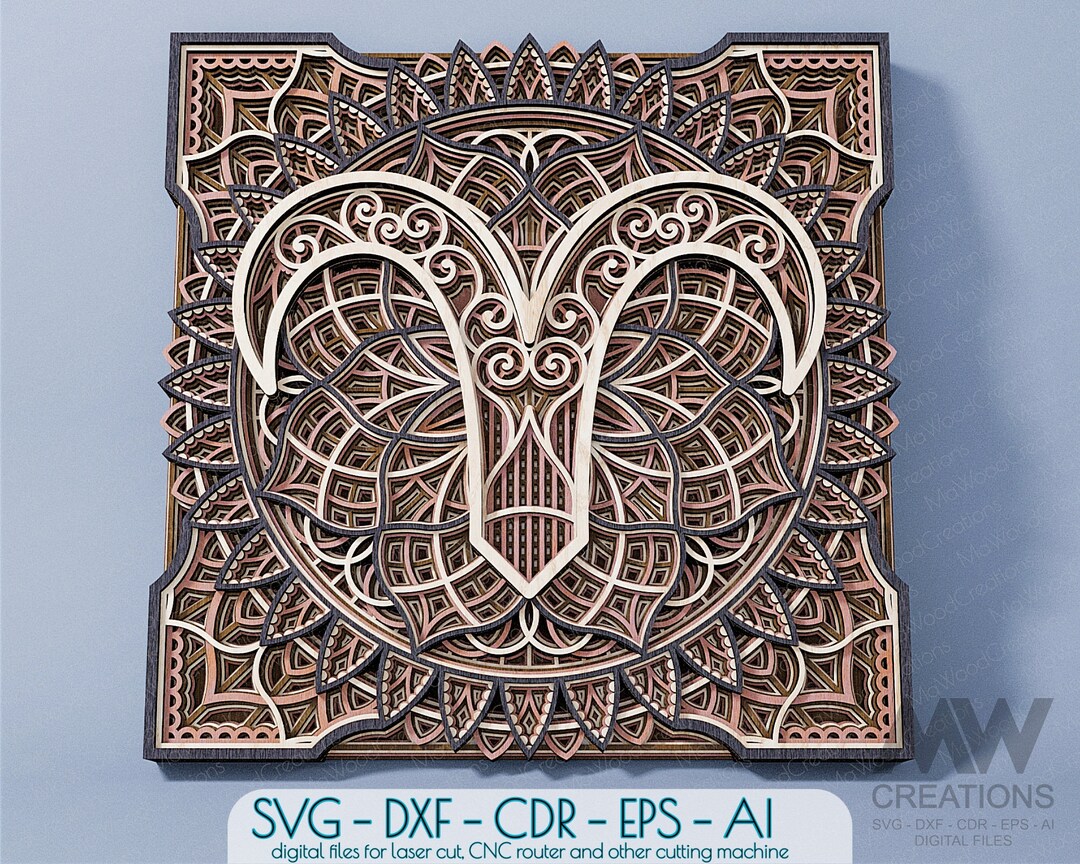 Aries Zodiac Sign, Multilayer Aries Mandala, Laser Cut Zodiac Signs SVG ...