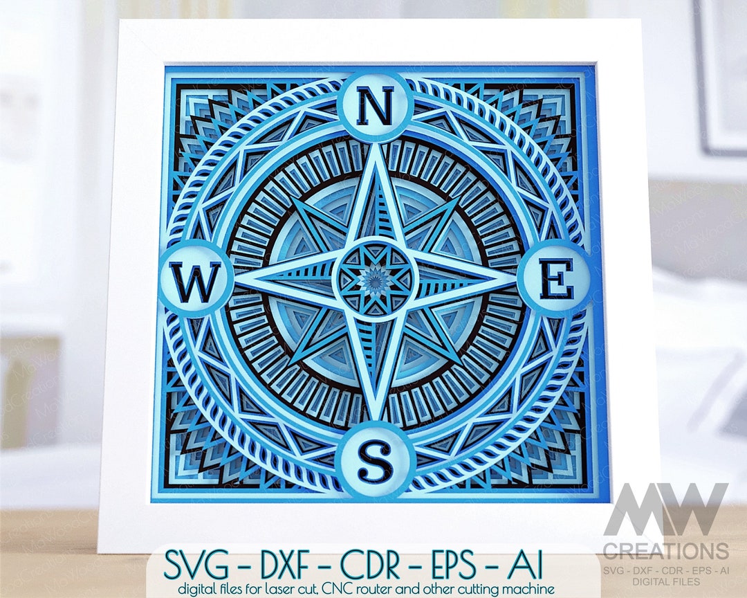 Multilayer Compass Mandala SVG, 3d Compass Svg, Shadow Box Compass ...