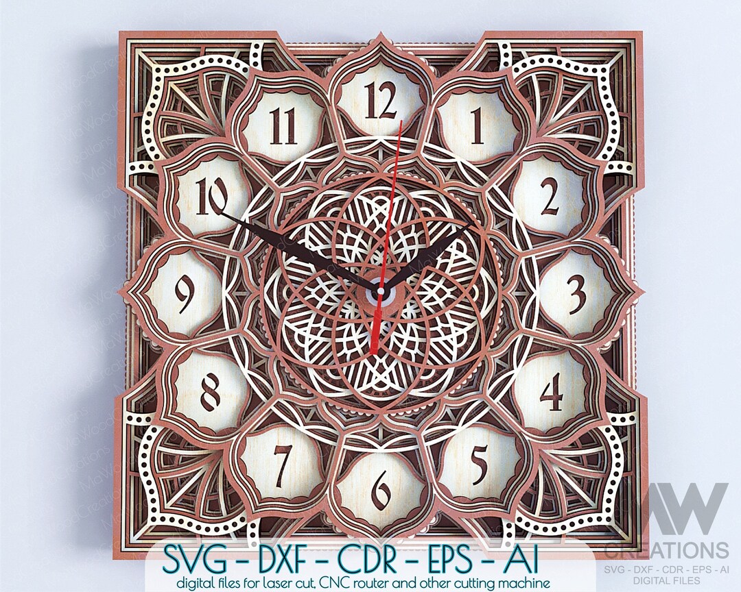 Multi Layer Clock Svg, Mandala Clock SVG Dxf, Laser Cut Clock, Star of ...