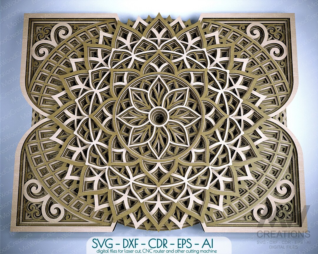 Multi Layer Mandala SVG Dxf, 3d Layer Rectangular Mandala SVG, Cricut ...