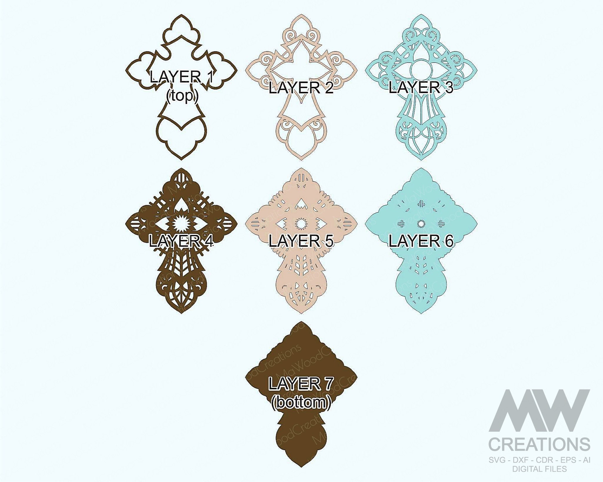Layered Cross SVG 3D SVG Cross Wood Layered Cross SVG Dxf - Etsy