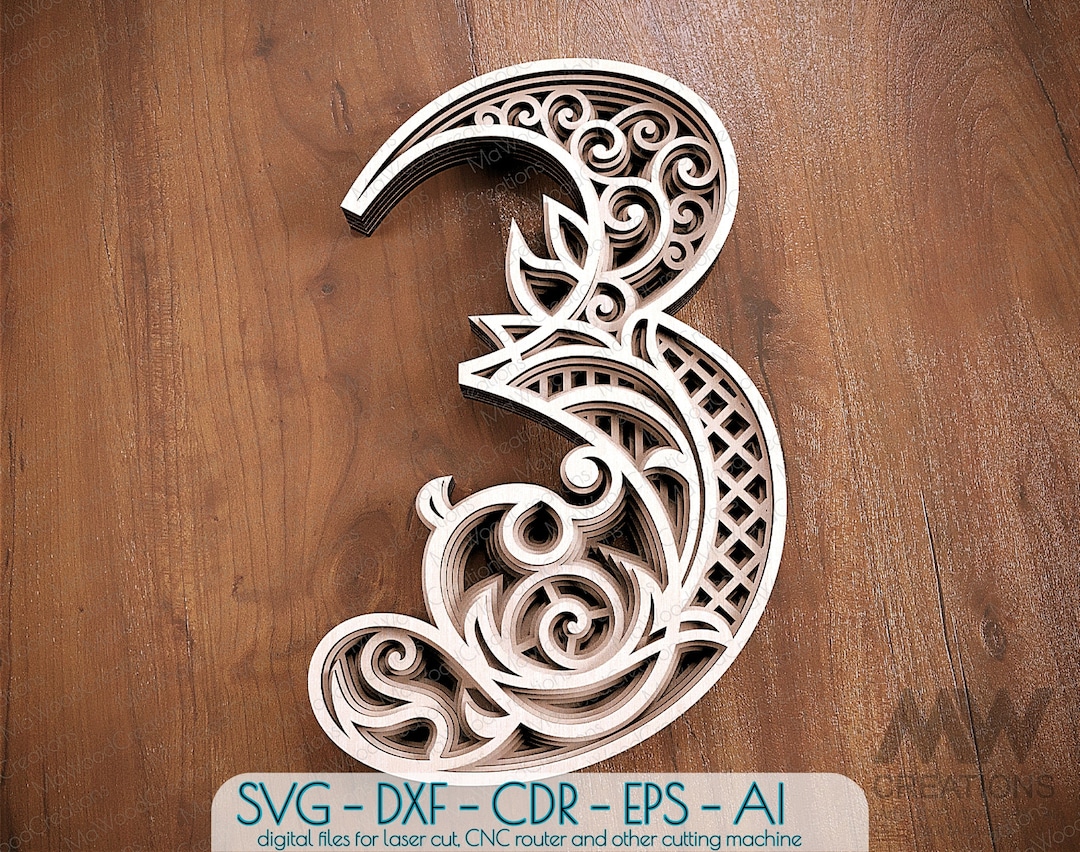 Layered Number 3, Layered Numbers SVG, Multilayer Number 3, Numbers SVG ...