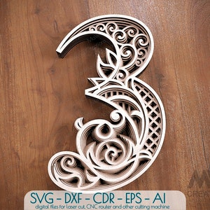 Layered Number 3, Layered Numbers SVG, Multilayer Number 3, Numbers SVG ...