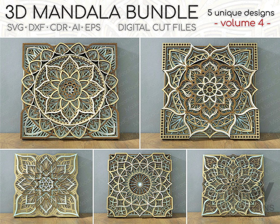 10x10 Mandala Bundle Vol.4, 3D Layered Mandala SVG Bundle, Multi-layer ...