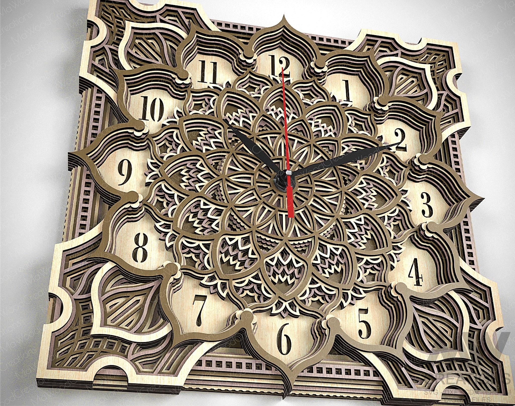 Laser Cut Multi-layer Clock Svg Dxf, Mandala Clock Svg, 3d Svg Clock ...