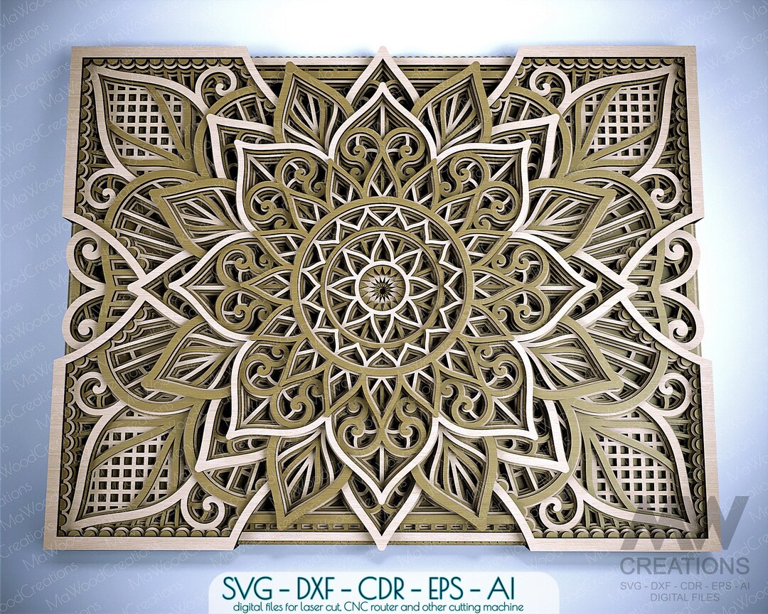 Rectangular Layered Mandala SVG, Multilayer Laser Cut DXF, Multilayer ...