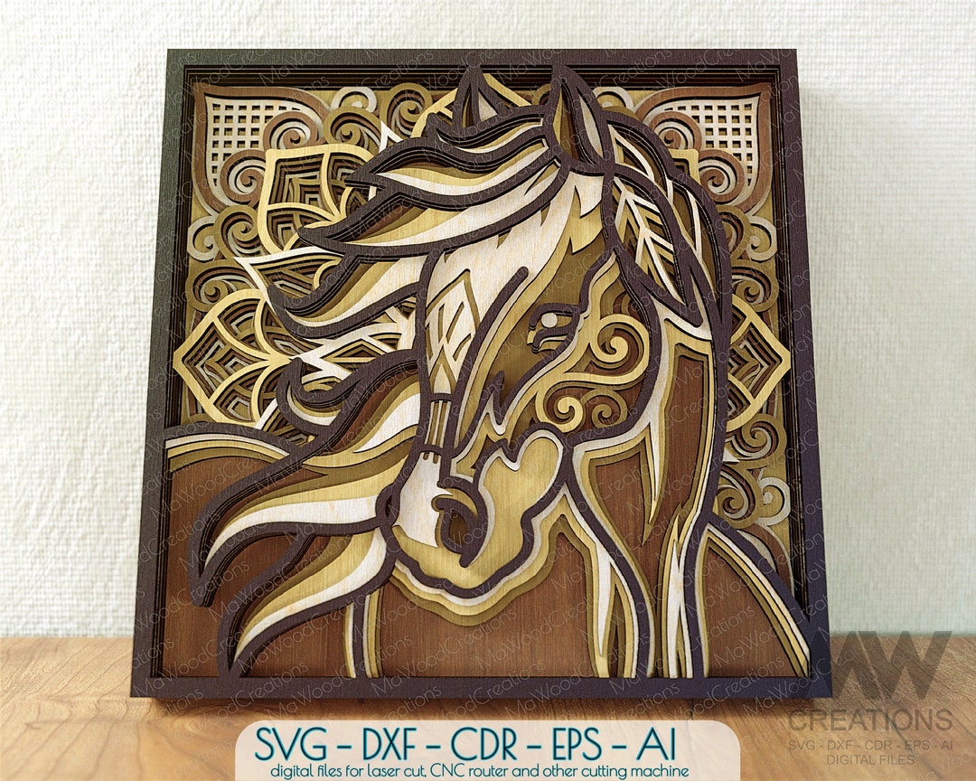 Laser Cut Multilayer Horse Svg Dxf, 3D Horse Svg Dxf, Layered Horse ...