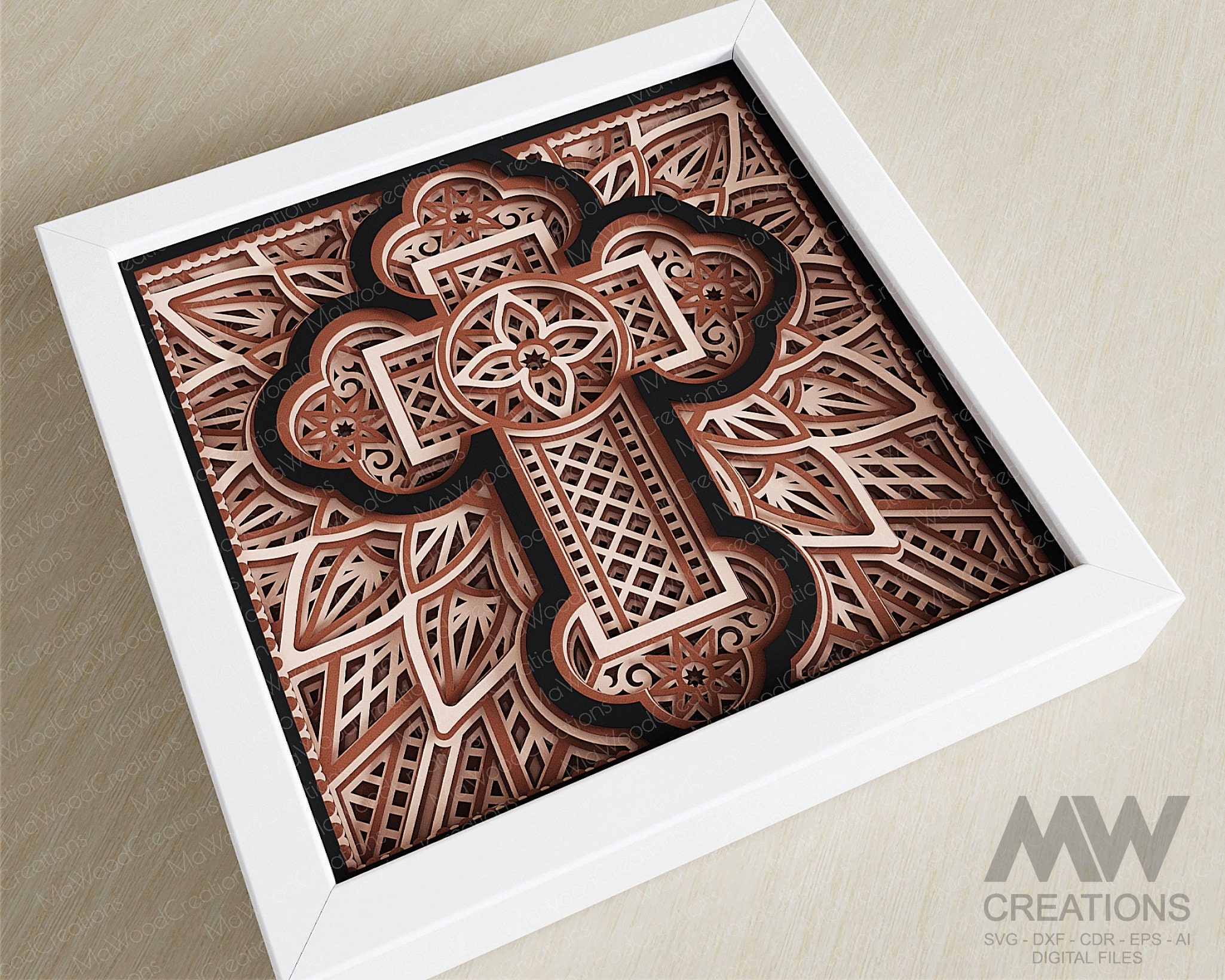 Shadowbox Mandala Cross SVG Cricut Cross Layered SVG - Etsy