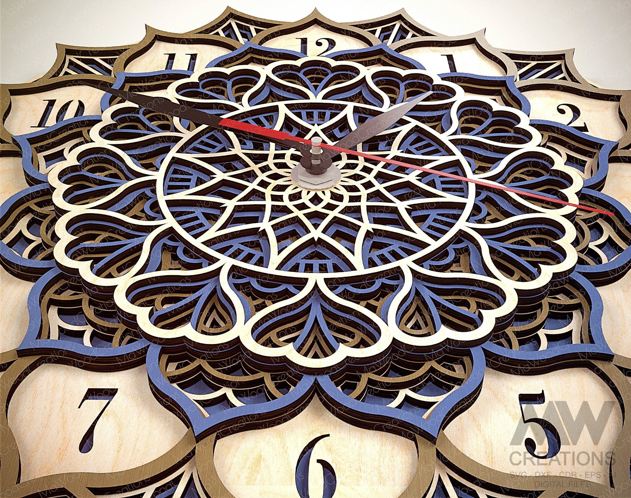 5 Layer Clock Svg Mandala Clock SVG Dxf Laser Cut Clock - Etsy
