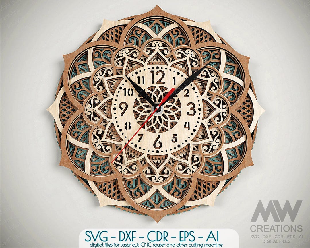 Laser Cut Wall Clock Cutting Files, Layered Clock SVG Dxf, Multilayer ...