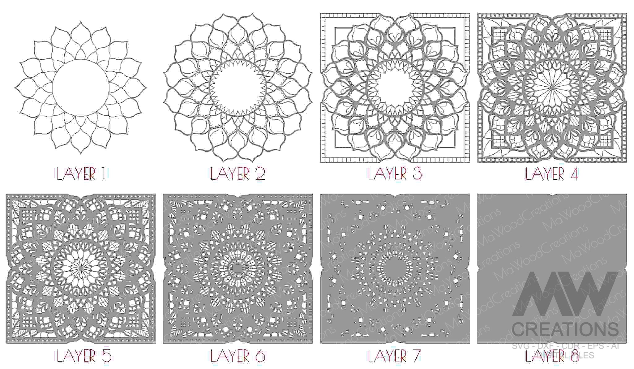 3D Layer Mandala SVG Laser Cut Multi Layer Mandala DXF - Etsy