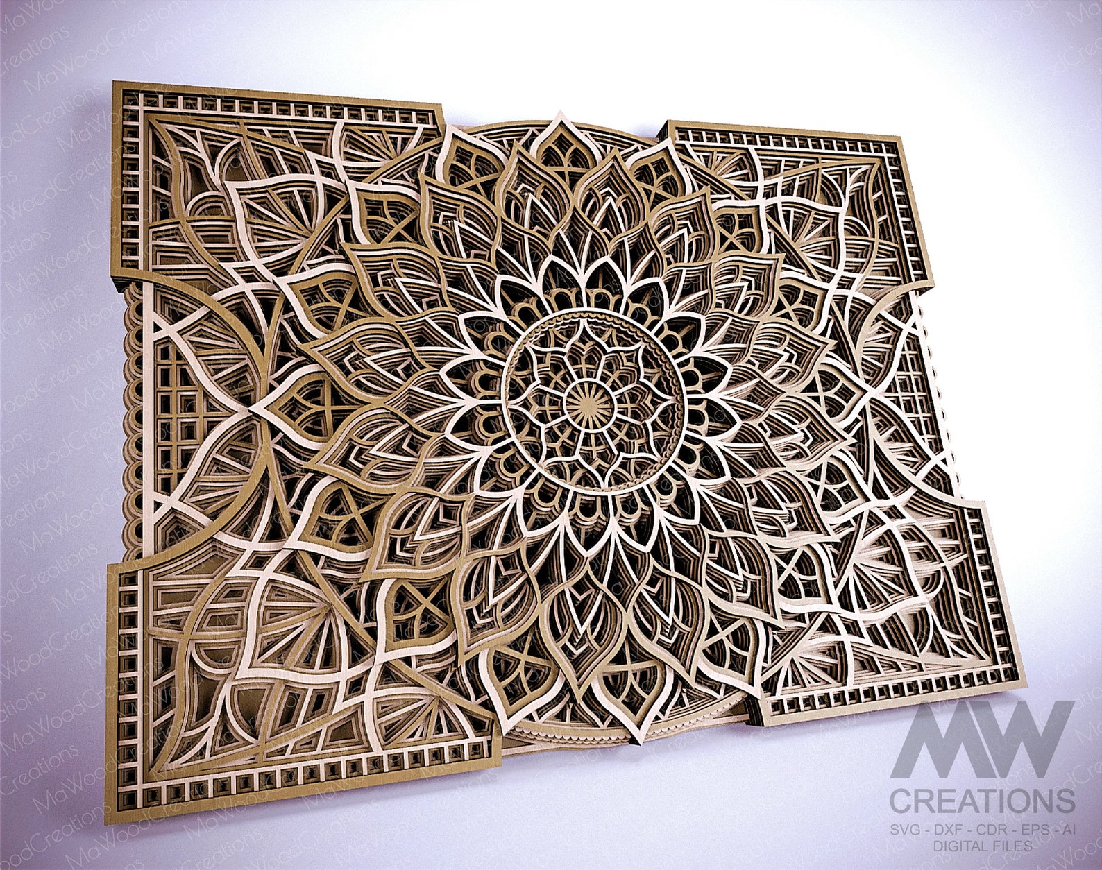 Rectangular Mandala SVG Dxf, Flower SVG Mandala, 3d SVG Mandala, Laser ...