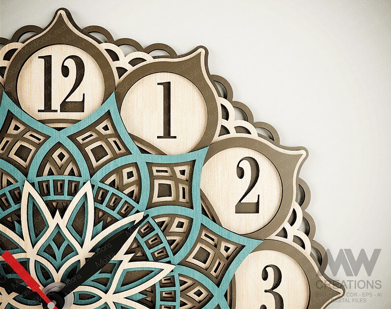 5 Layer SVG Clock Cut Files, Laser Cut Mandala Clock Svg Dxf, Multi ...