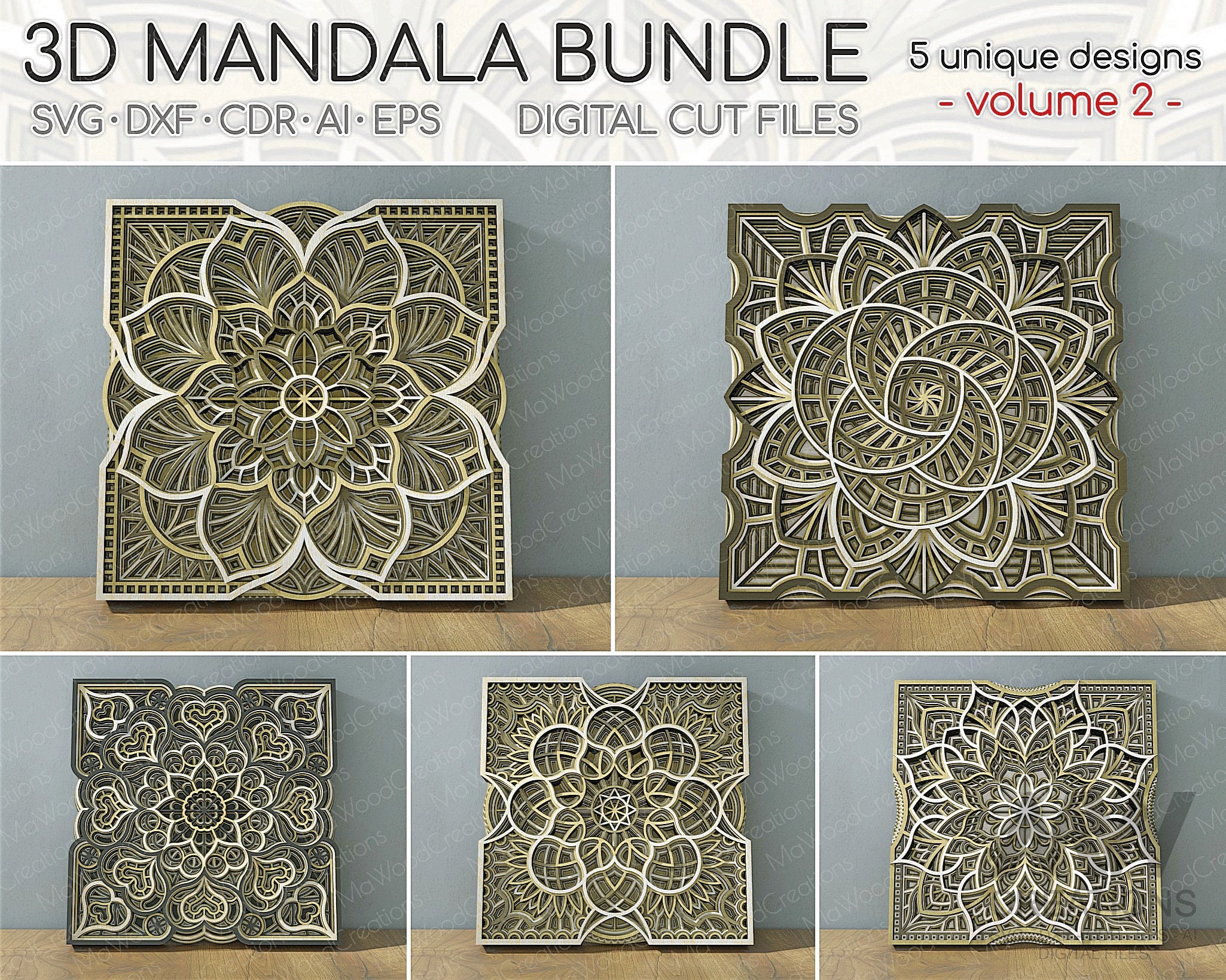 10x10 Mandala Bundle Vol.2, 3D Layered Mandala SVG Bundle, Multi-layer ...