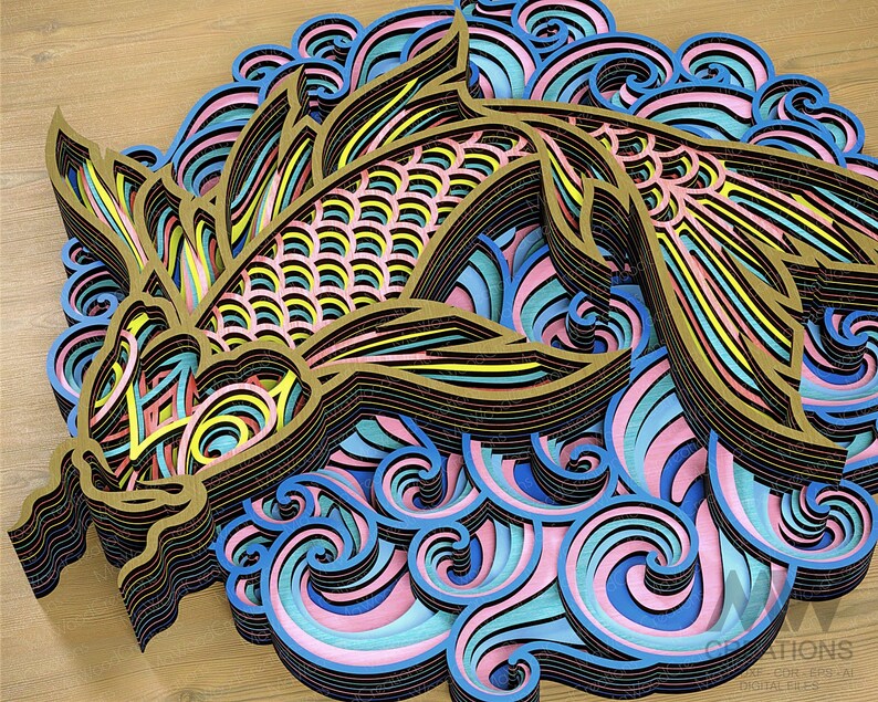 Multilayer Laser Cut Koi Fish Mandala, 3D Koi Fish Svg Cutting File ...