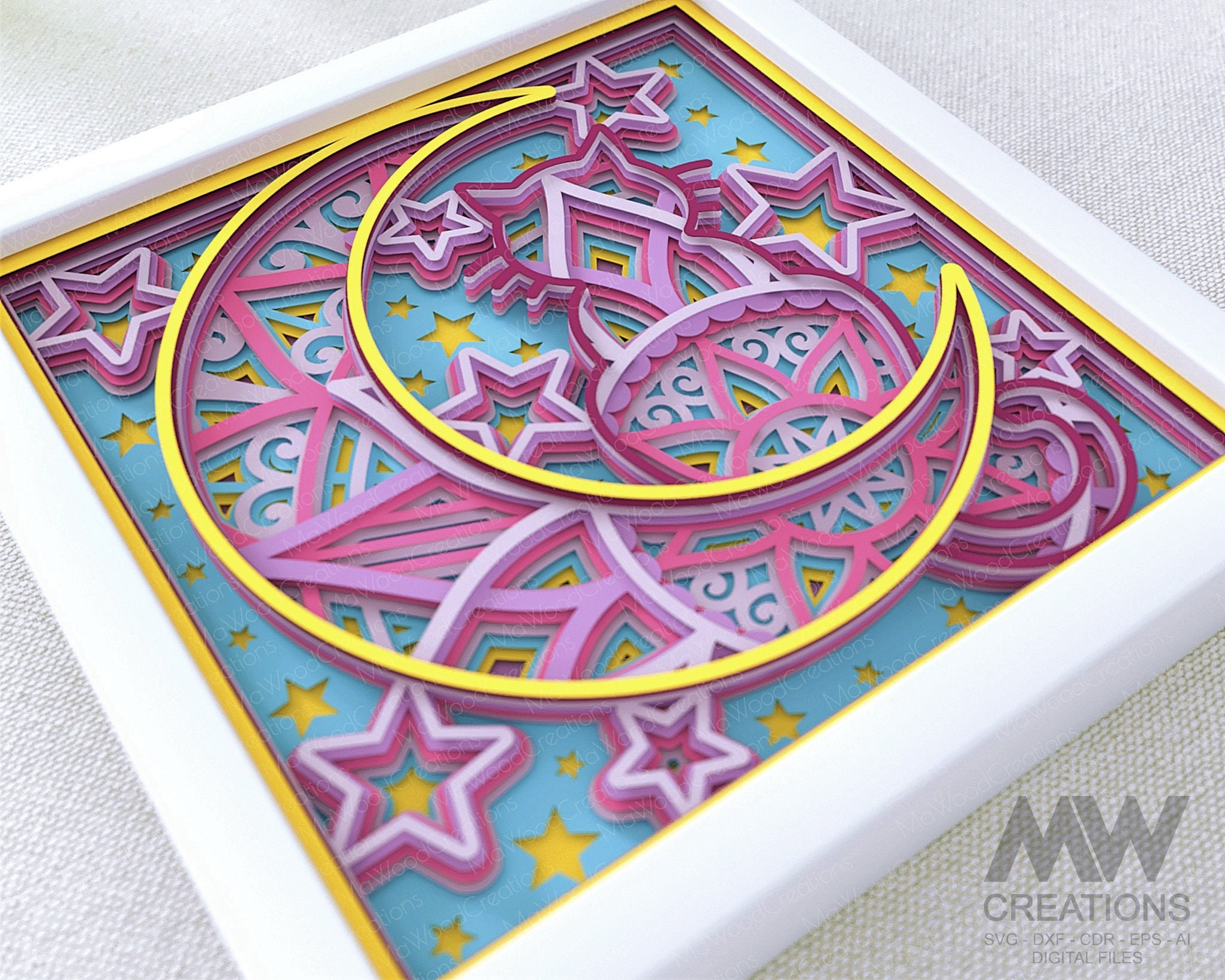Moon and Cat Mandala SVG, 3d Svg Cat, Layered Moon Cat Svg for Shadow ...