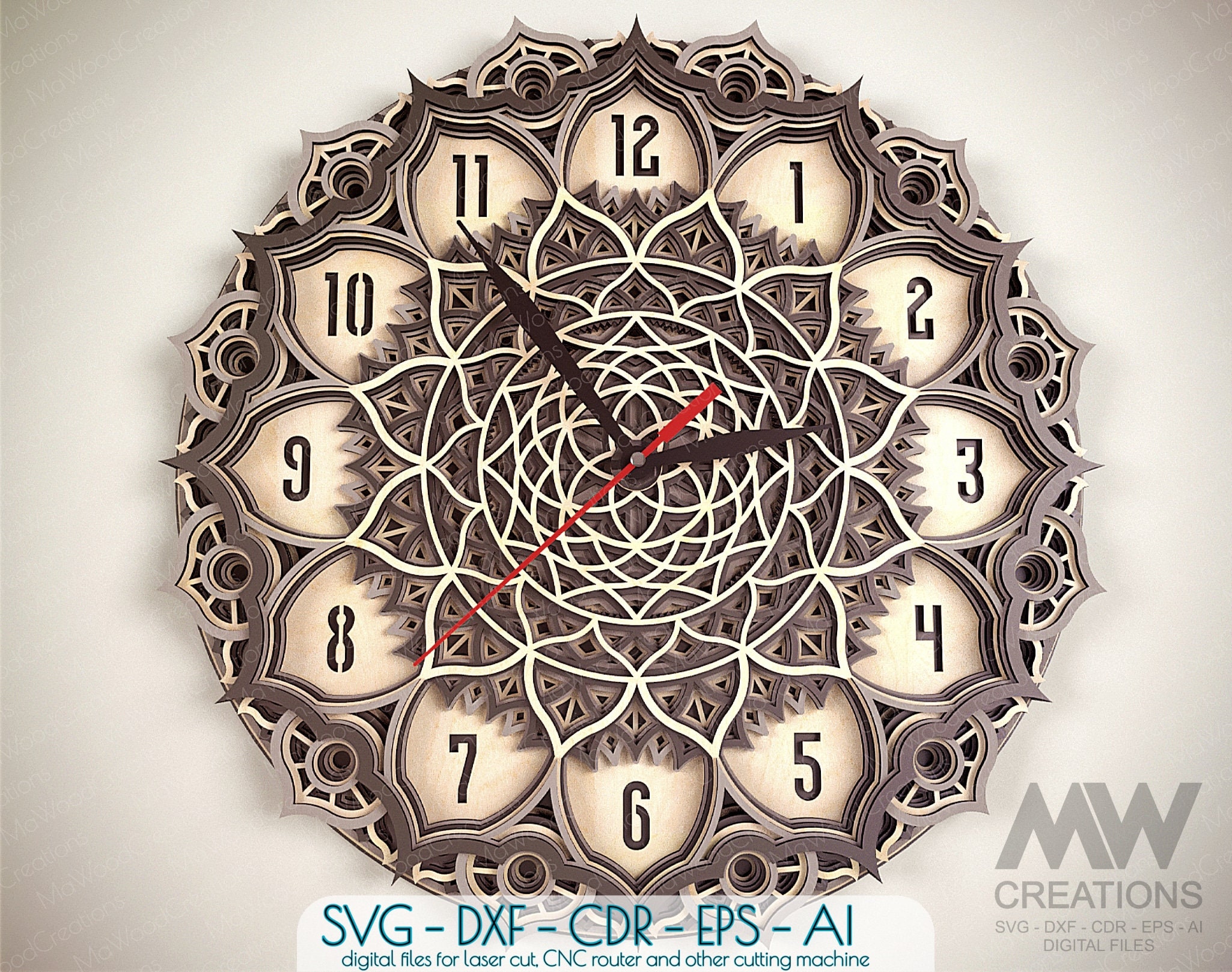 7 Layer Mandala Clock Svg 3d Layer Svg Clock Multi Layer - Etsy Canada
