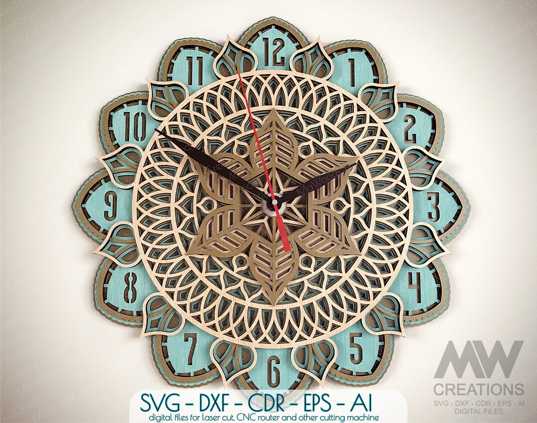 5 Layer Mandala Clock Svg, 3d Layer Svg Clock, Multi Layer Clock Laser ...