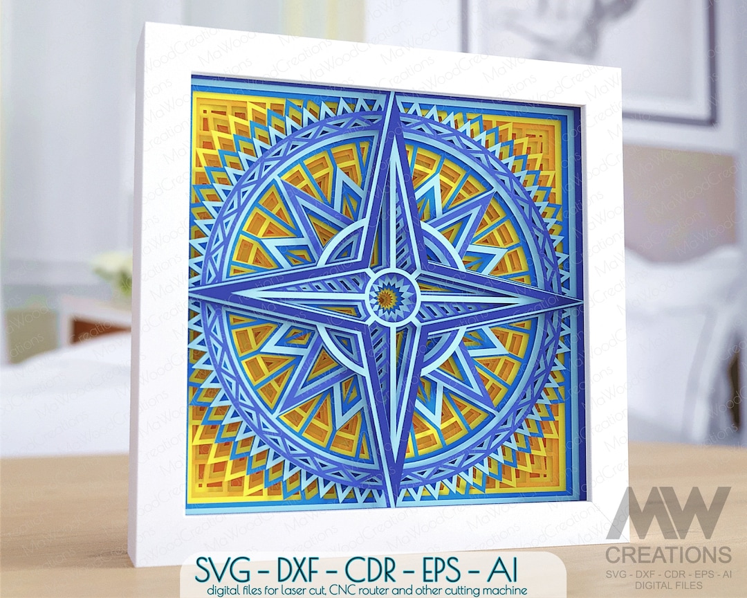 Compass Mandala SVG, 3d SVG Compass Shadow Box Mandala, Multi-layer ...