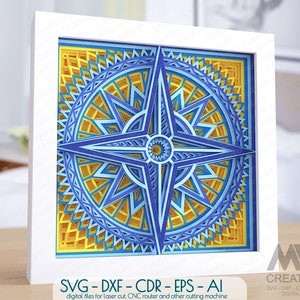 Compass Mandala SVG, 3d SVG Compass Shadow Box Mandala, Multi-layer ...