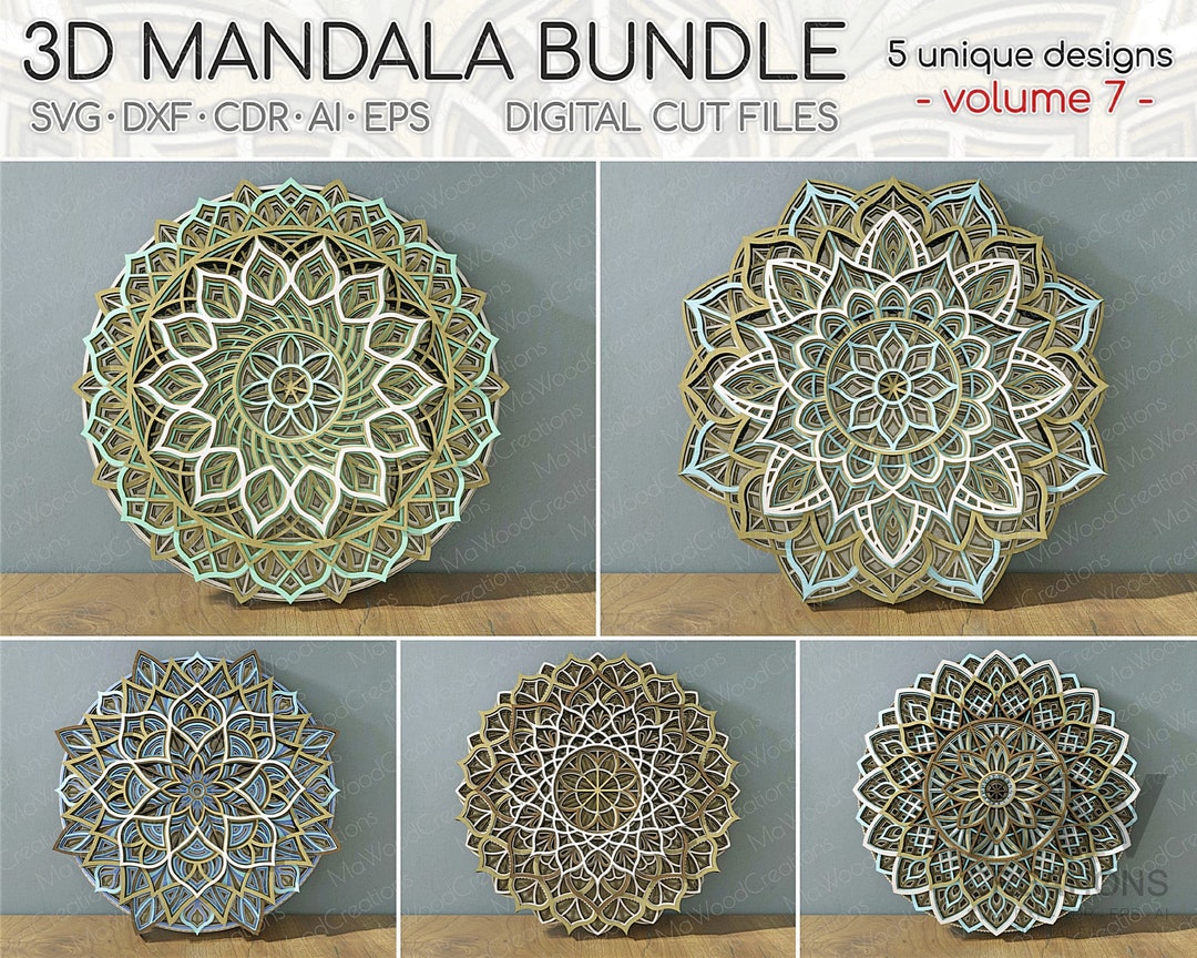 10x10 Mandala Bundle Vol.7, 3D Layered Mandala SVG Bundle, Multi-layer ...