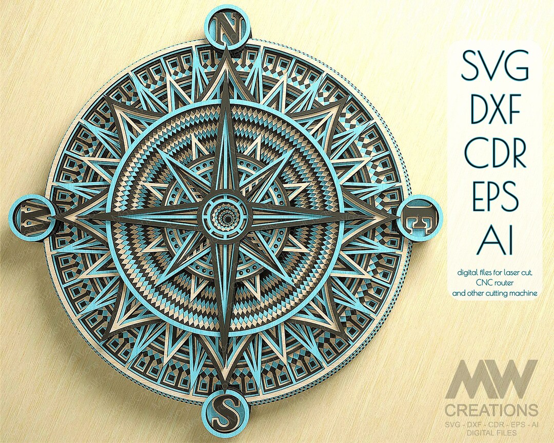 Laser Cut Compass 3D Mandala Svg Files Multilayer Panel, Multi-layer ...