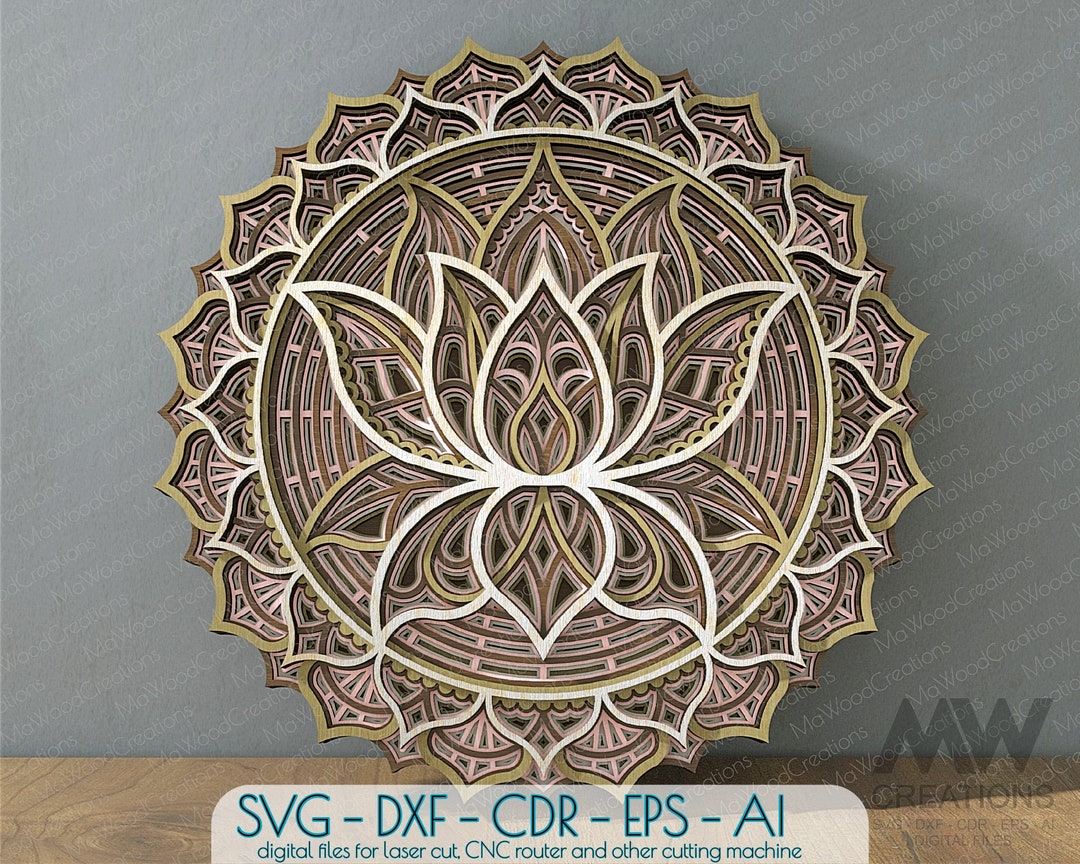 Laser Cut Multi Layer Lotus Flower SVG DXF, 3D Lotus Svg Mandala ...