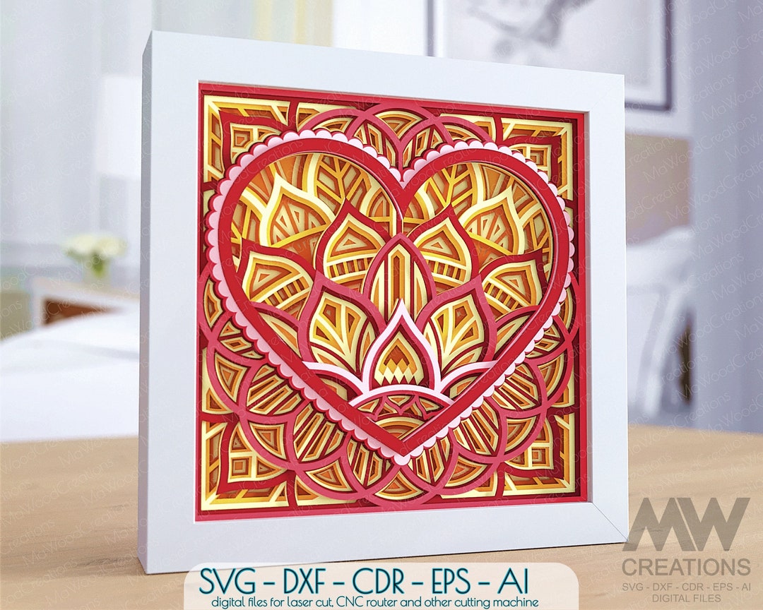 3d Svg Heart Mandala Layered Template, Multilayer Heart Svg, Shadowbox ...