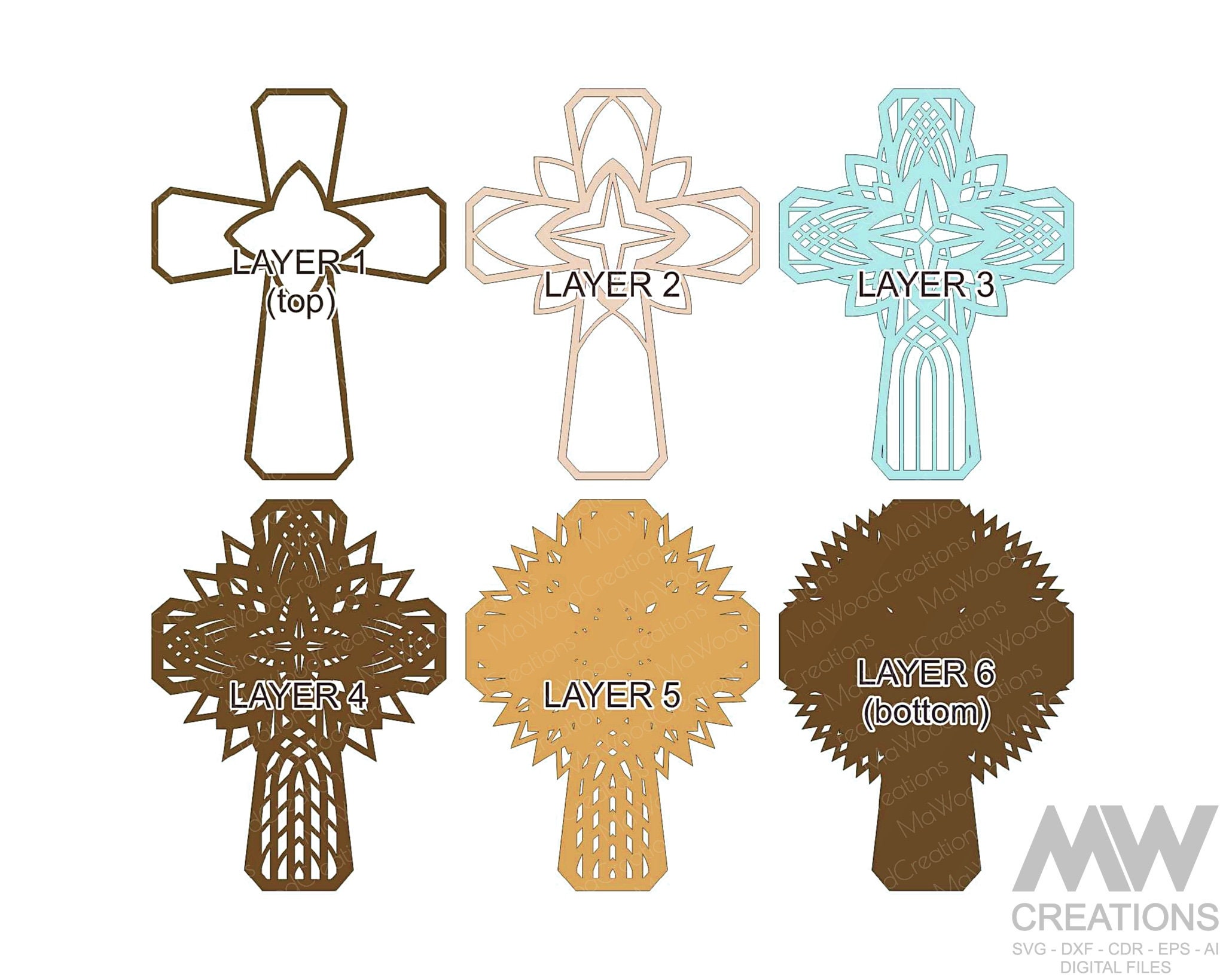 Laser Cut Multilayer Cross Svg Dxf 3D SVG Cross Religious - Etsy
