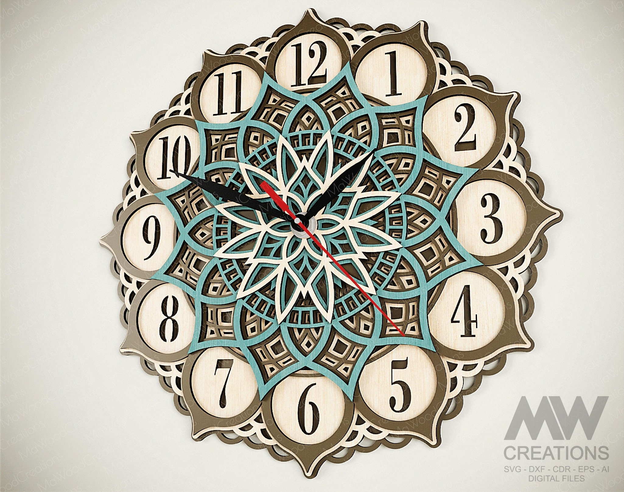 5 Layer SVG Clock Cut Files Laser Cut Mandala Clock Svg Dxf - Etsy ...