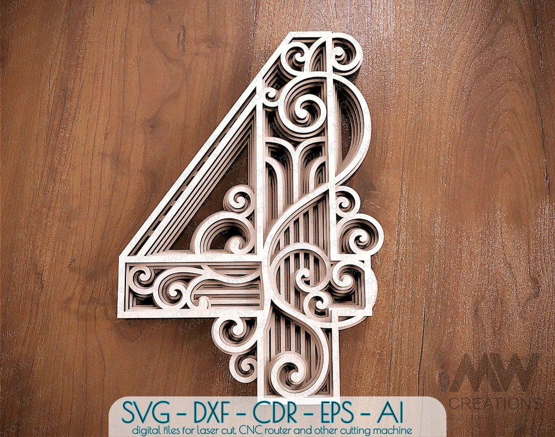 Layered Number 4, Layered Numbers SVG, Multilayer Number 4, Numbers SVG ...
