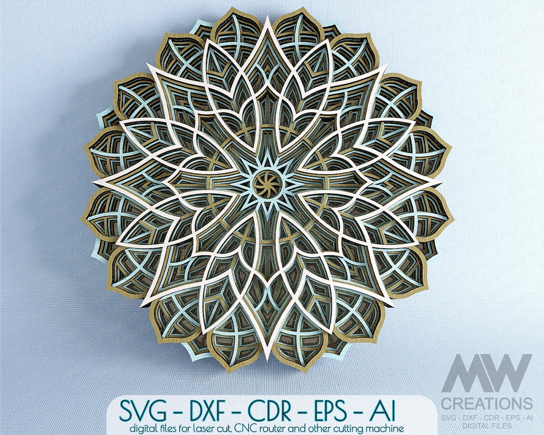 Multi Layer Mandala Dxf Svg for Laser Cut, 3d Layer Mandala SVG, Flower ...