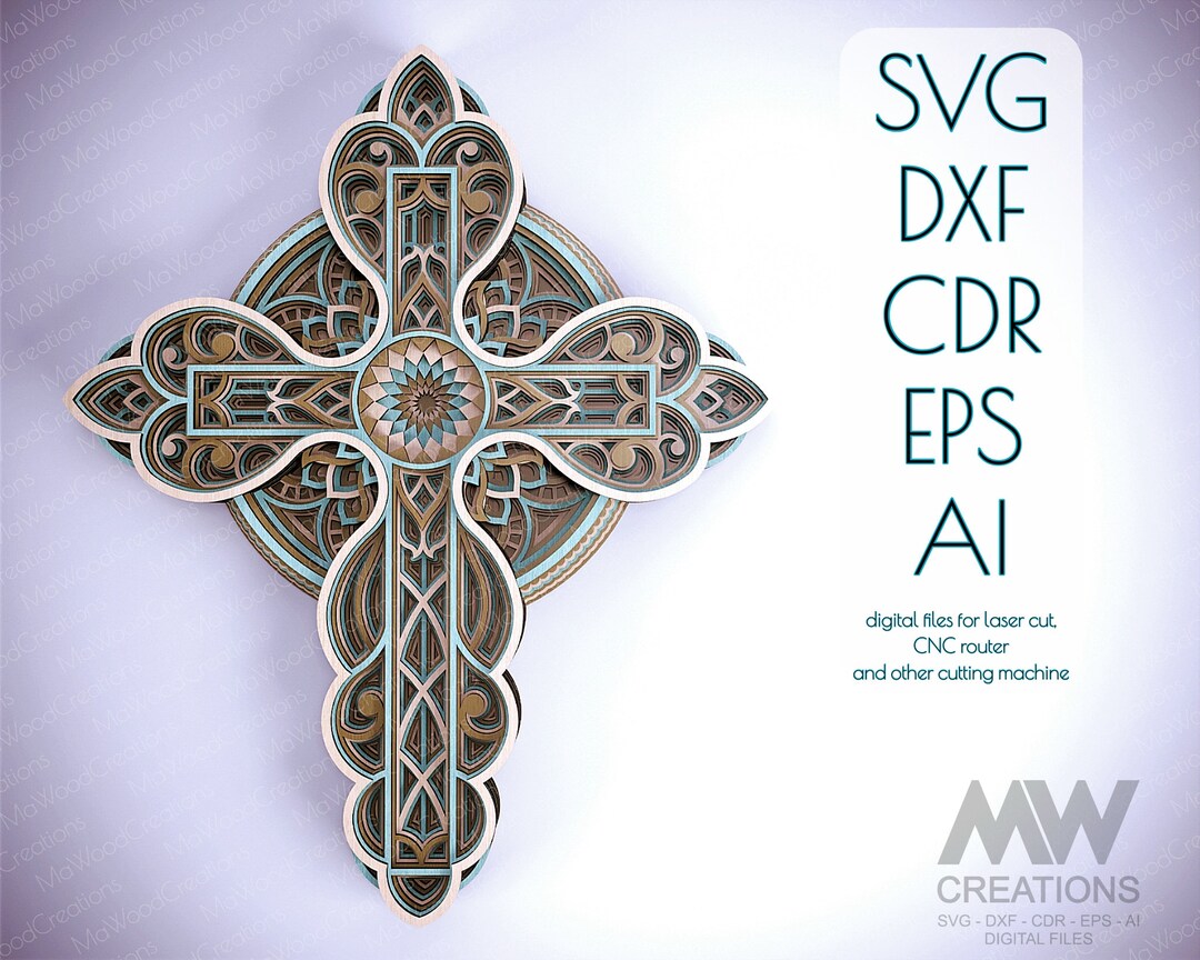 3D SVG Mandala Cross SVG, Laser Cut Cross, Christian Cross SVG for ...