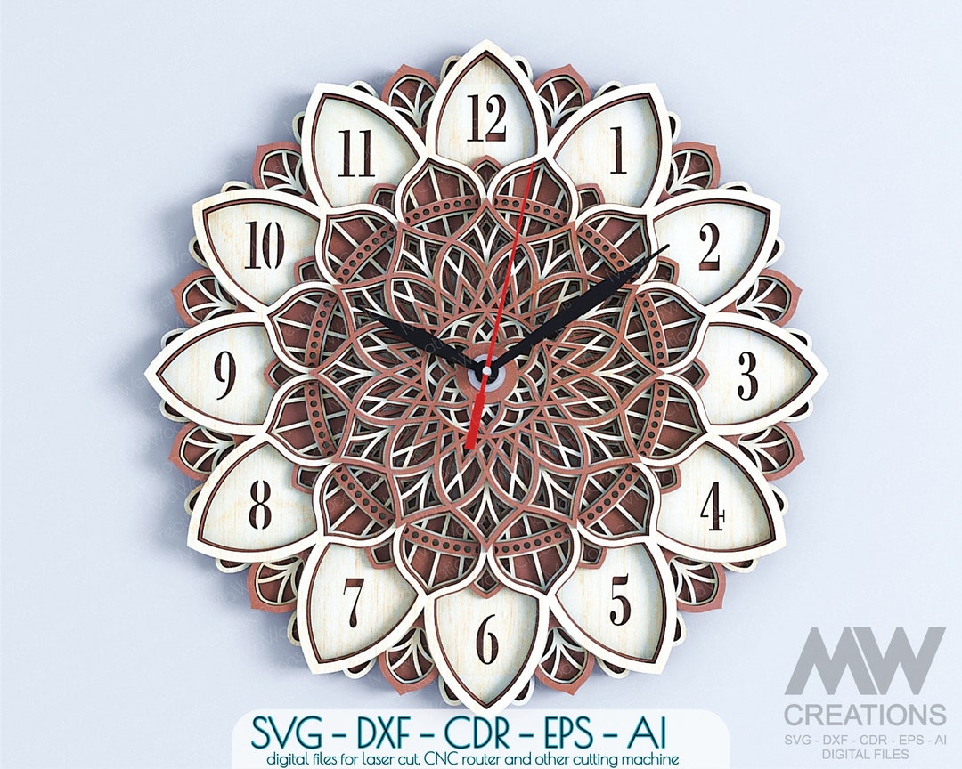 Laser Cut Clock Svg Dxf, Multi-layer Mandala Clock SVG Dxf, Cricut ...