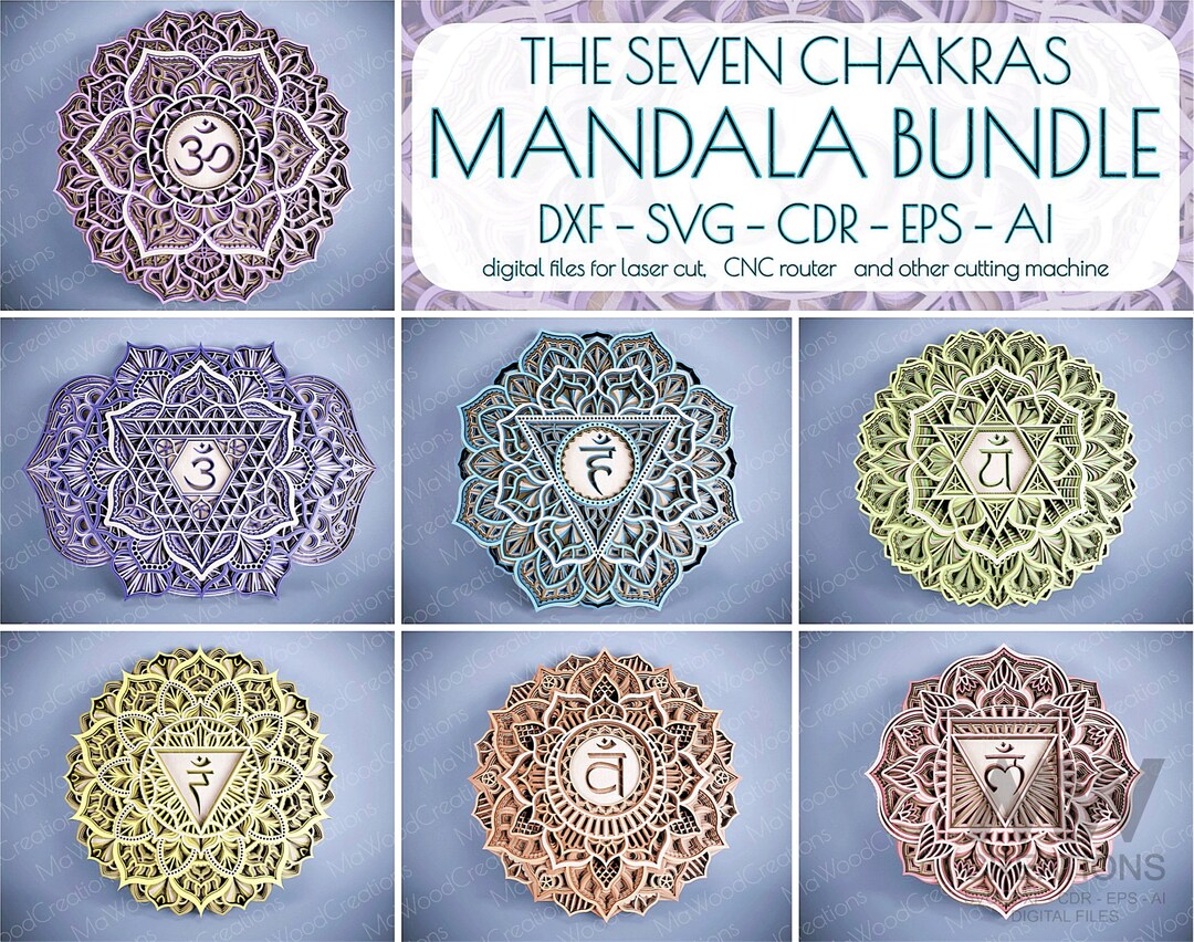 Seven Chakras Mandala Bundle SVG DXF, Multi-layer Chakras Bundle, Laser ...