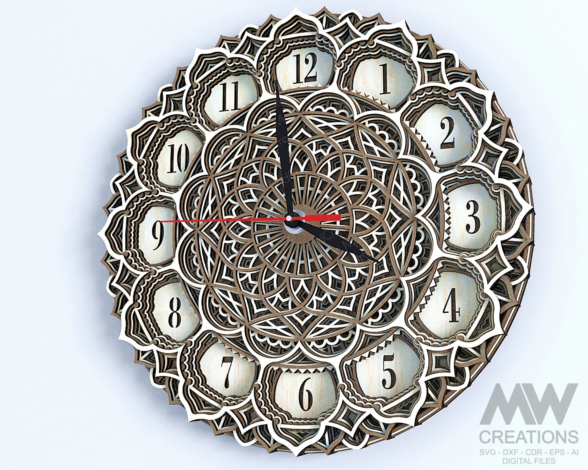 8 Layer Mandala Clock Svg, 3d Layer Svg Clock, Multi Layer Clock Laser ...