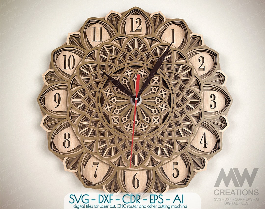 Multi Layer Clock Svg, Mandala Clock SVG Dxf, Laser Cut Clock, Star of ...