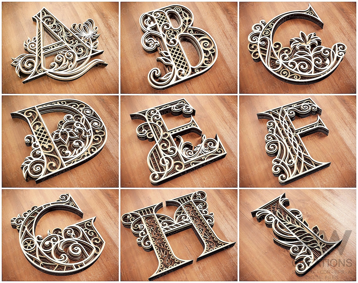 Multilayer Letters Bundle, A-Z Letters SVG Bundle, Laser Cut Letters ...